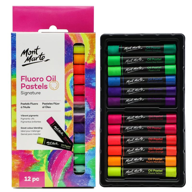 MONT MARTE Fluoro Oil Pastels Signature 12pc, 12 Assorted Colours ...