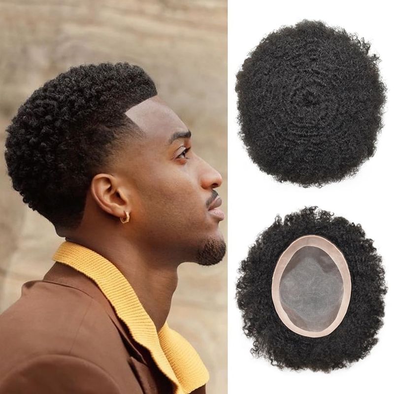Generic Afro Curly Hair Units for Black Men Fine Mono Afro Curl Wavy ...