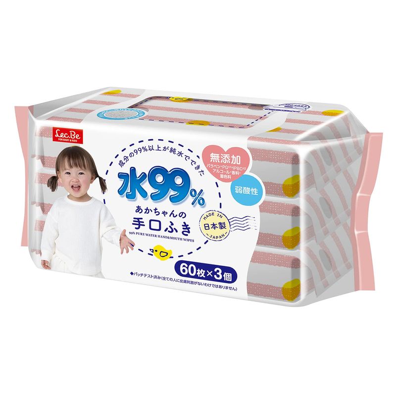 Pure Water Baby Care, Lec 99% Pure Water, Mesh Sheet, 60 Sheets x 3 Pieces (180 Sheets), Weak ...