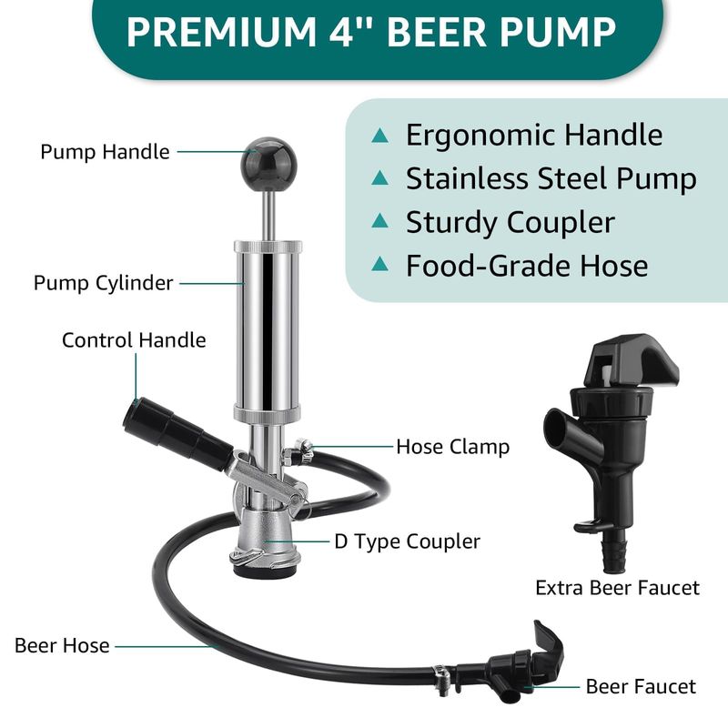 4" Beer Tap Keg Tap Pump - American D System Beer Keg Pump for US Sankey Keg, Party Hand Pump ...