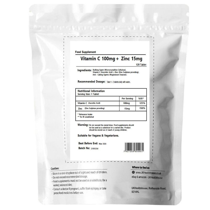 Vitamin C + Zinc - Tablets - Immune System Support - High Strength ...