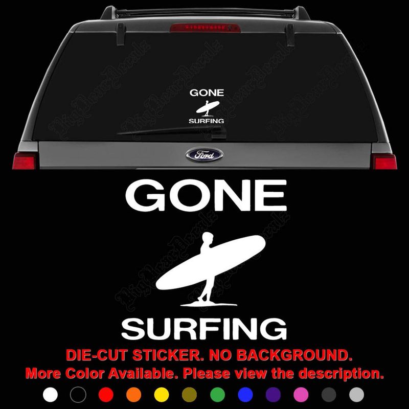 Gone Surfing Surfer Wave Surfboard Die Cut Vinyl Decal Sticker for Car ...