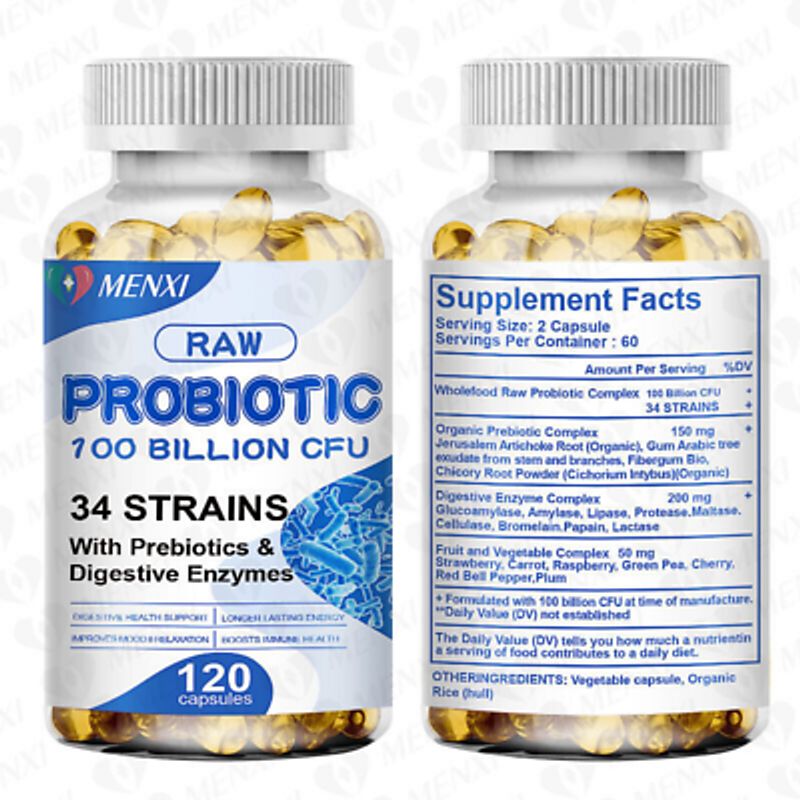 Raw Probiotics 100 Billion CFU Potency Digestive Immune Health 120 ...