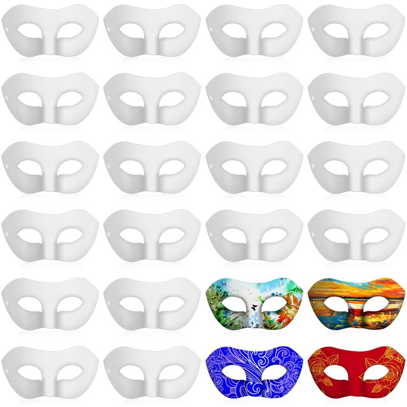 Leyndo 24 Pack Paper Mache Masks Half Face White Masquerade Mask DIY ...
