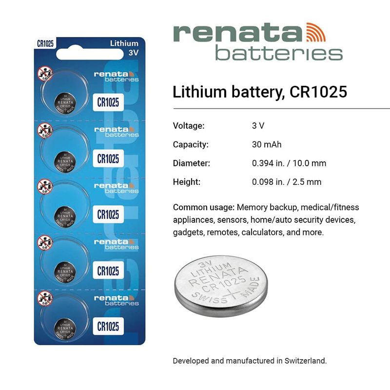 Renata CR1025 Batteries - 3V Lithium Coin Cell 1025 Battery (2 Count ...