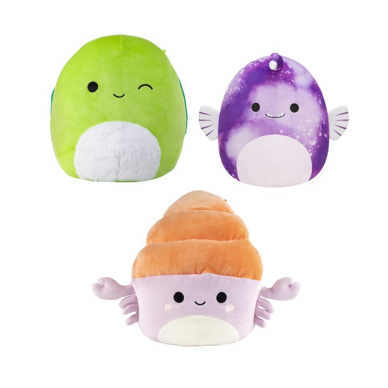 Squishmallows 8" Angler Fish, 10" Hermit Crab & Turtle 3-Pack Sealife ...