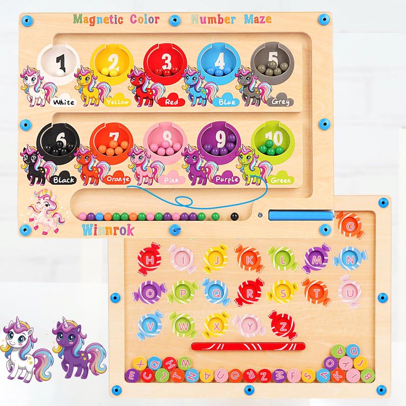 2 in 1 Double Side Magnetic Color and Number Maze, Magnetic Alphabet ...
