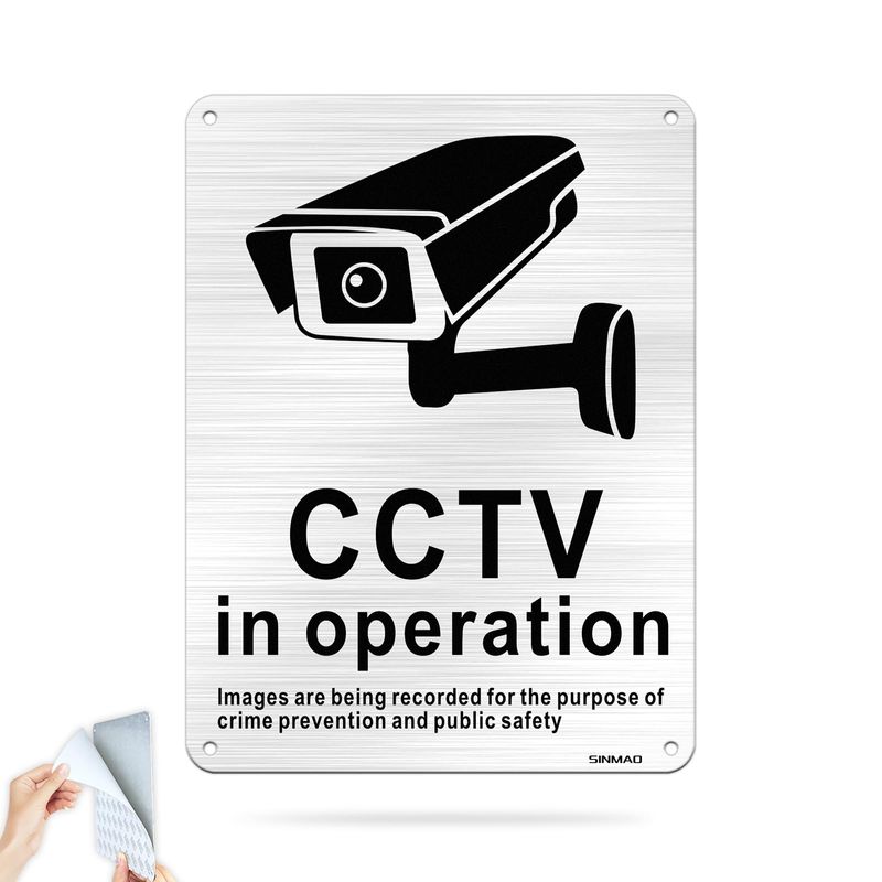 SINMAO CCTV in Operation Sign Silver Brushed Aluminum Self Adhesive ...