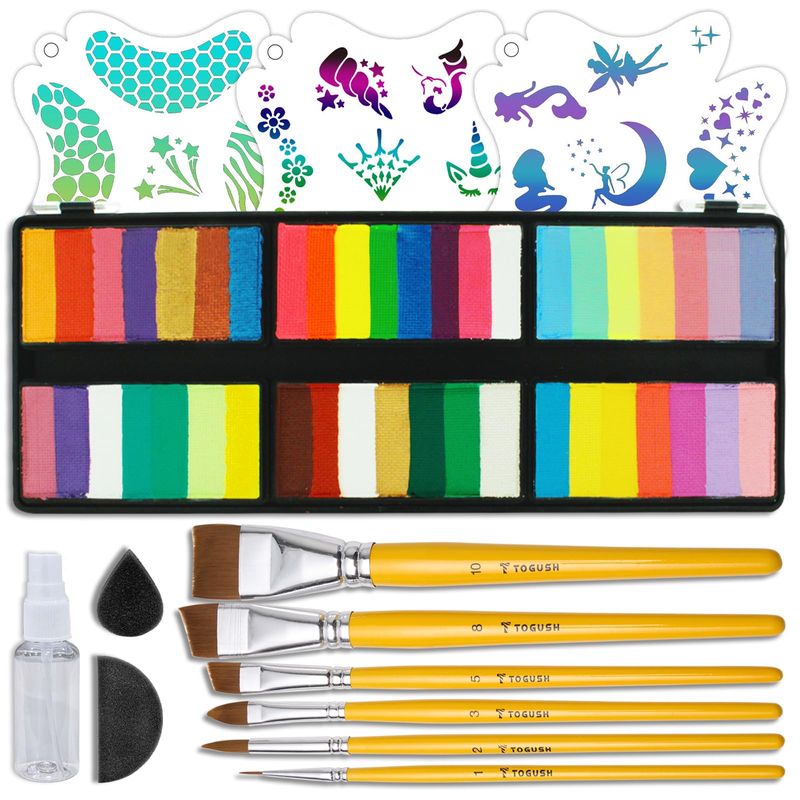T TOGUSH Face Painting Kit Split Cakes Face Paint Set with Stencils ...
