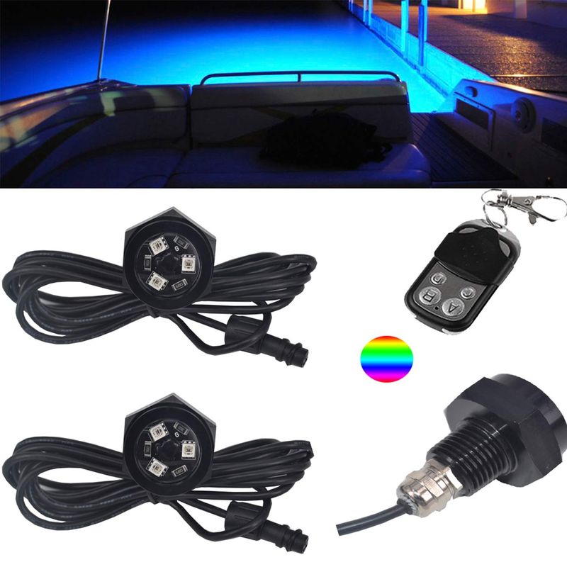 NBWDY RGB LED 1/2in NPT Boat Drain Plug Light Underwater Light with 4 ...