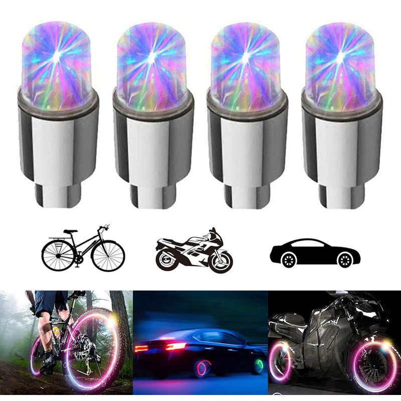 YUERWOVER 4 Pack Tire Valve Cap Car Light LED Bike Wheel Light ...