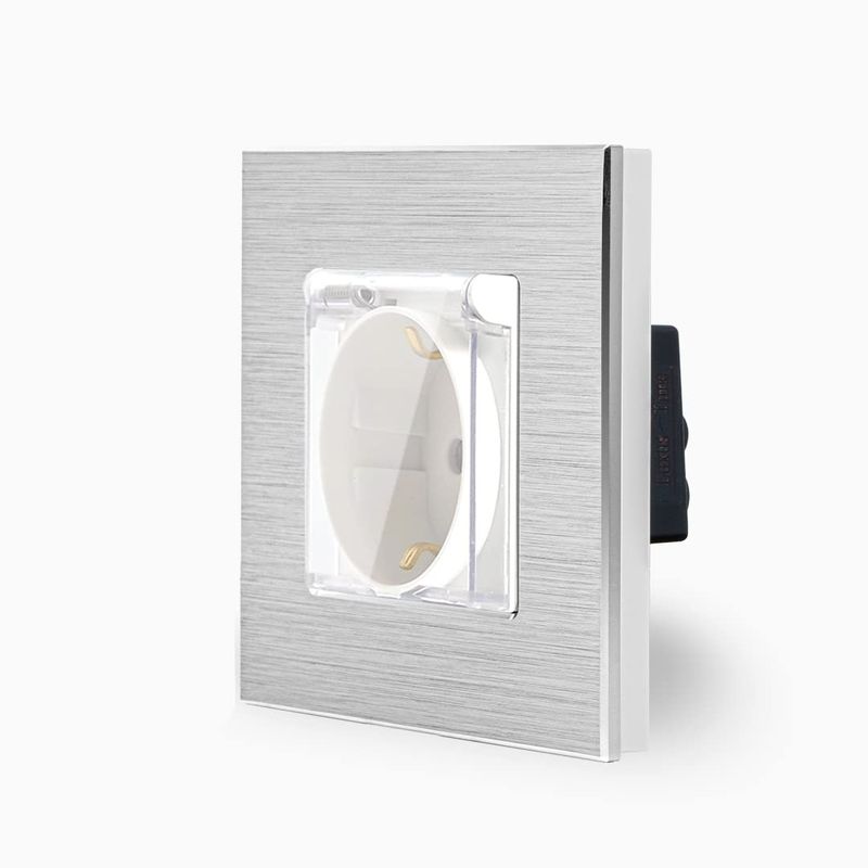 Luxus-Time Schuko socket with cover in simple design, aluminium frame ...