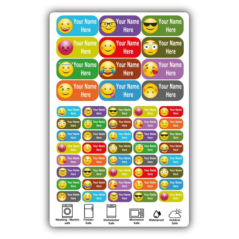 Personalized Labels - Emoji Designs. 52 Custom Stickers for School ...