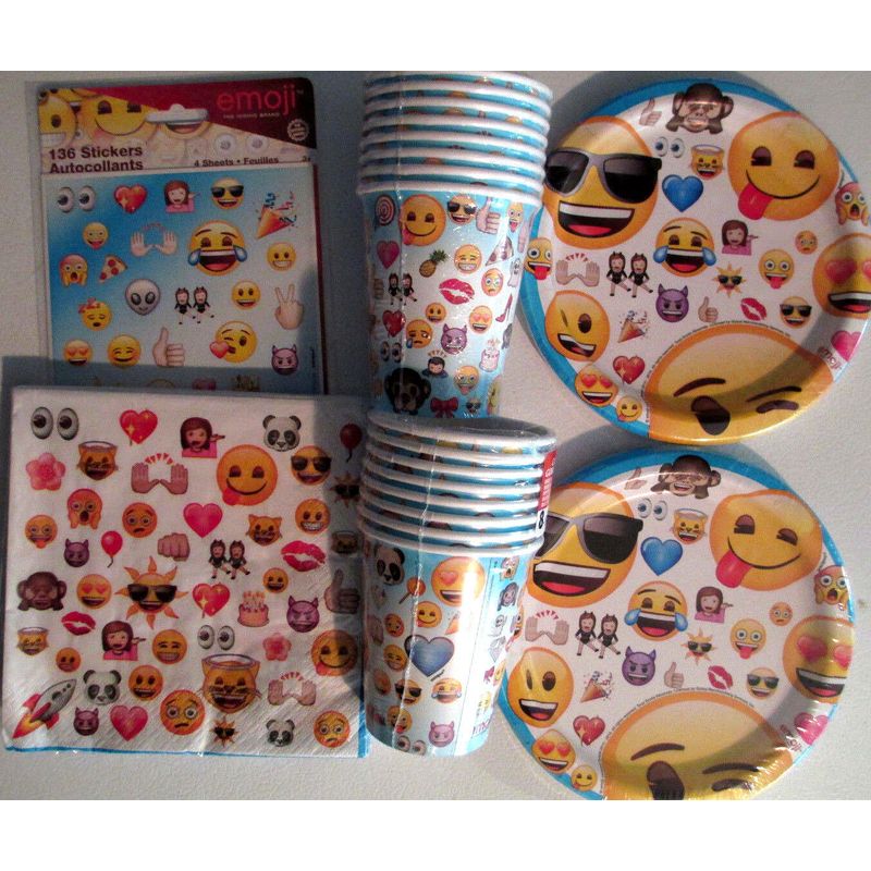 EMOJI - Birthday Party Supply Pack Kit for 16 w/ 136 Stickers ...