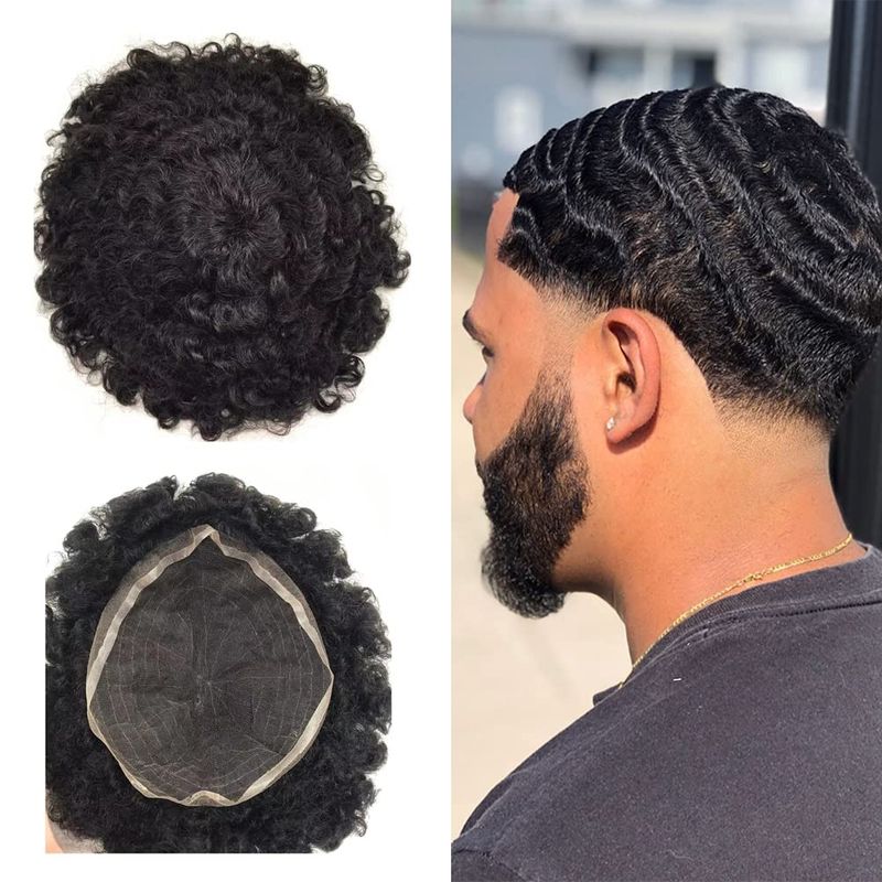 Human Hair Units for Mens Toupee Hairpieces 20MM Curl Men Weave Hair ...