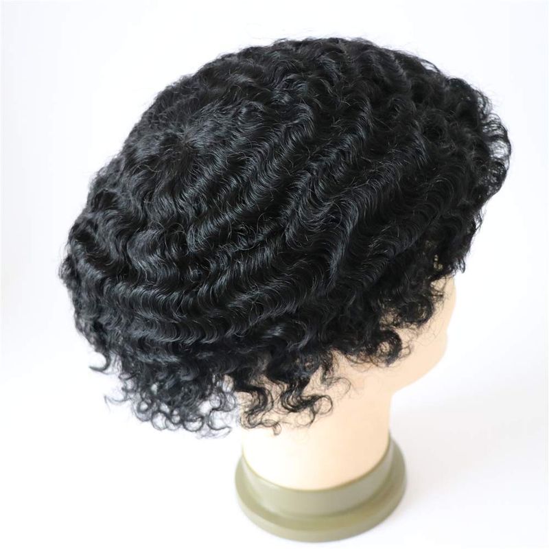 lumeng Men Weave Unit All Lace 1# Jet Black Curly Man Hair Piece for ...