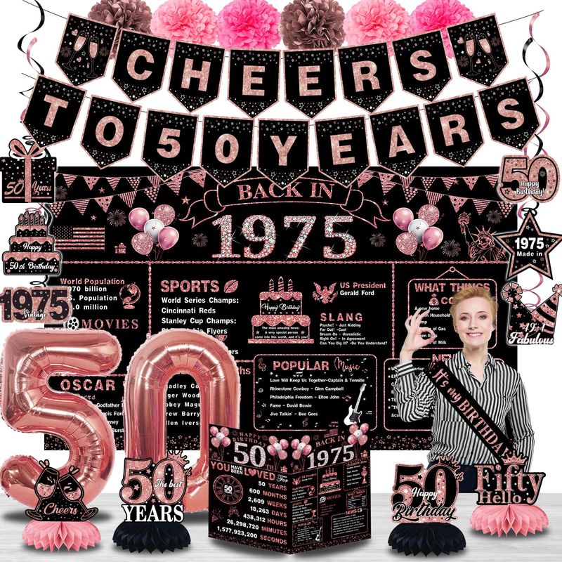 50th Birthday Decorations for Women, 22pcs Back in 1975 Banner ...