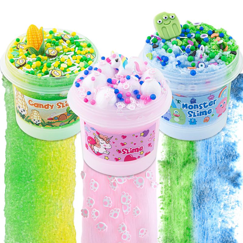 Okaybee Slime Variety Pack, Includes Monster Cloud Slime, Unicorn Clear Slime & Corn Candy Slime ...