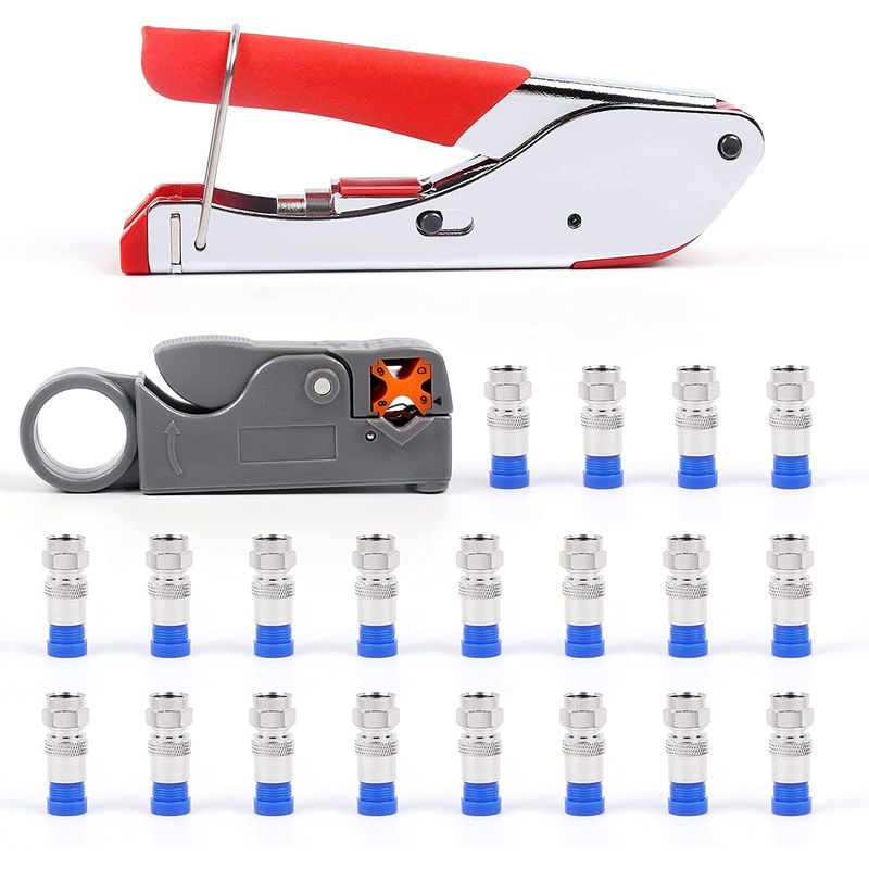 Flytuo Coax Cable Crimper Kit, F-Type Compression Crimping Tool with ...