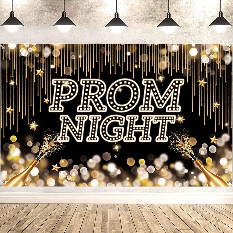 Prom Decorations 2025, Large Prom Night Backdrop Banner Black Gold ...