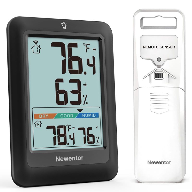 Newentor Indoor Outdoor Thermometer Wireless, Remote Temperature ...