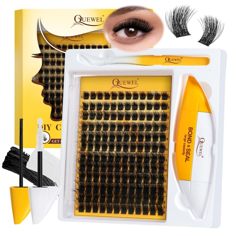 QUEWEL Cluster Lashes Kit Fluffy Lash Clusters, 144 pcs Thick Lashes ...