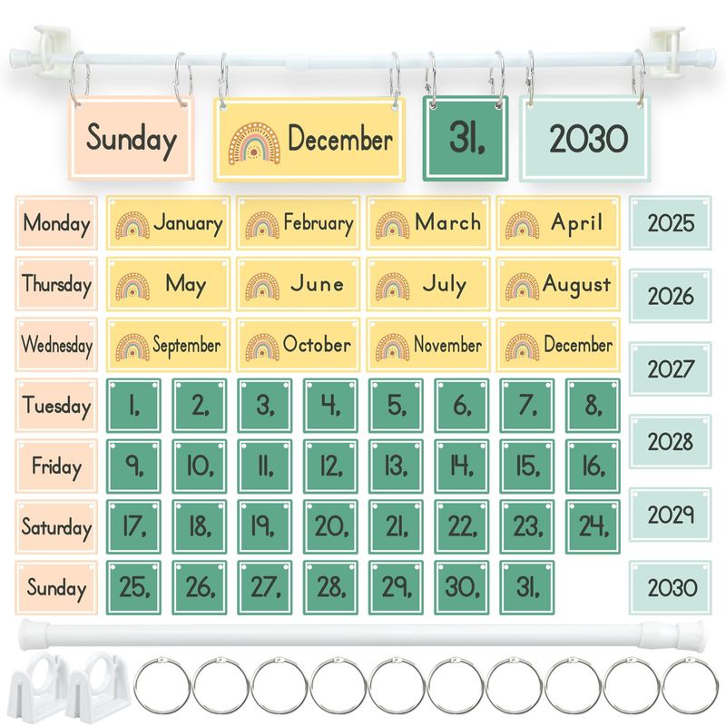 Rainbow Flip Calendar for Classroom Bulletin Board Set with Adjustable ...