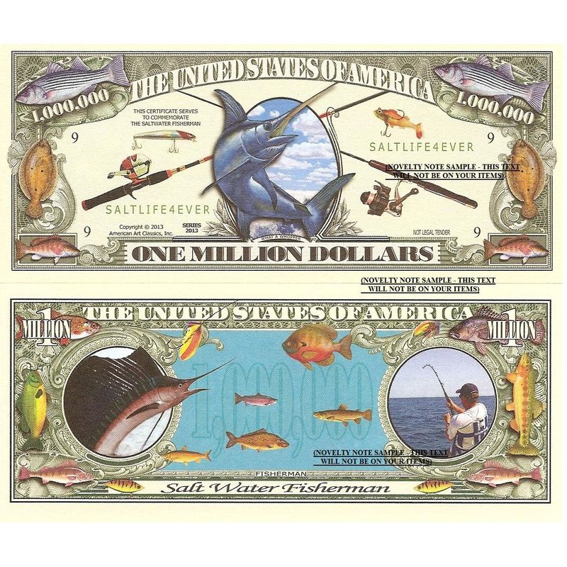 Novelty Dollar Salt Water Fisherman What a Whopper Million Dollar Bills ...