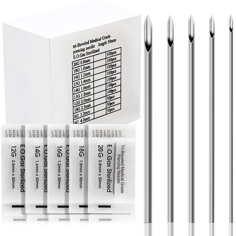 Lyuxzad Ear Nose Piercing Needles 50Pcs Mixed Piercing Needles 12G 14G ...
