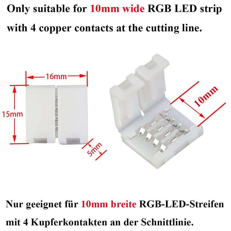 LitaElek 10pcs 4 Pin LED Connector RGB LED Strip Connector for 10mm ...
