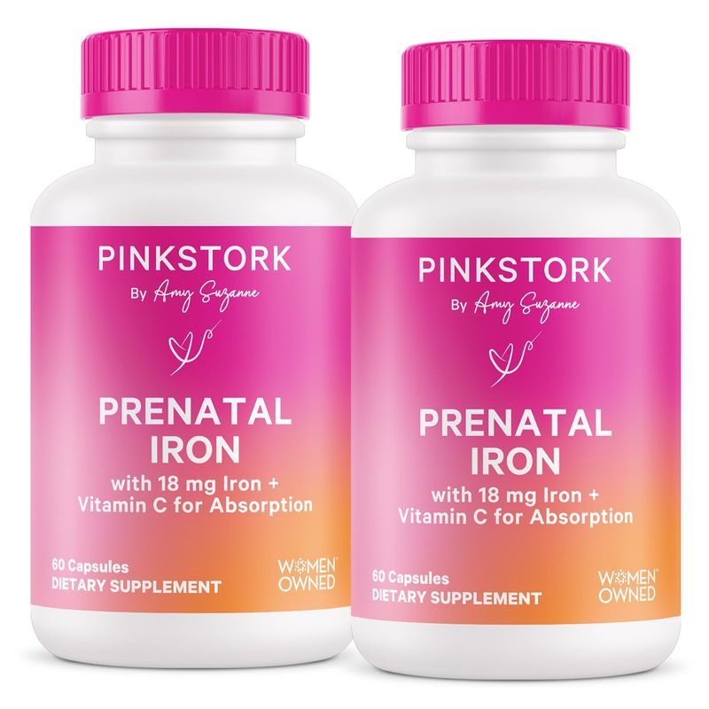 Pink Stork Prenatal Iron Supplement for Women - 18 mg Non-Constipating ...