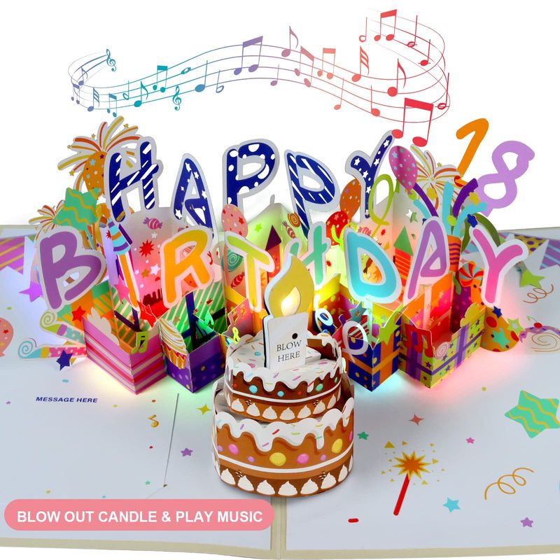 3D Musical Birthday Card, Blowable LED Light Candle, 3D Birthday Popup ...