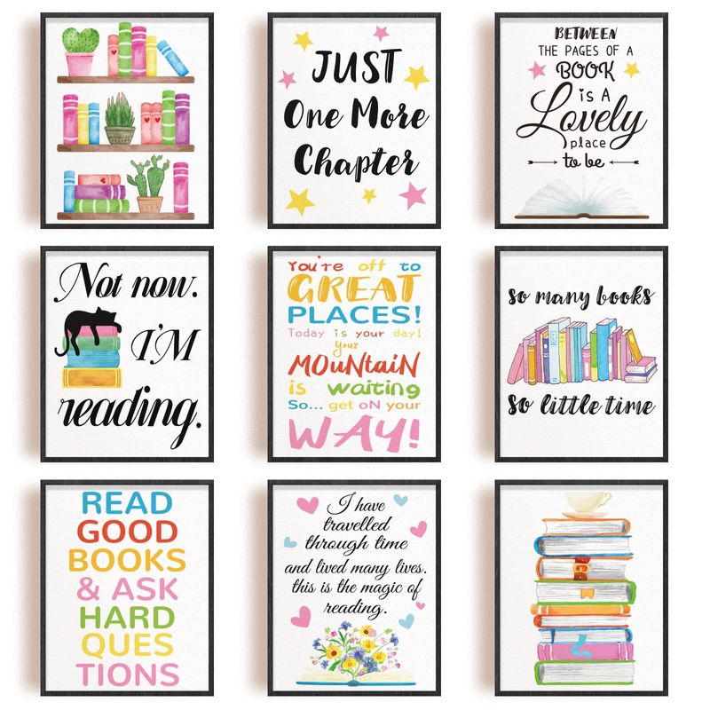 INFUNLY Reading Wall Art Poster Set of 9 Art Posters Inspirational Read ...