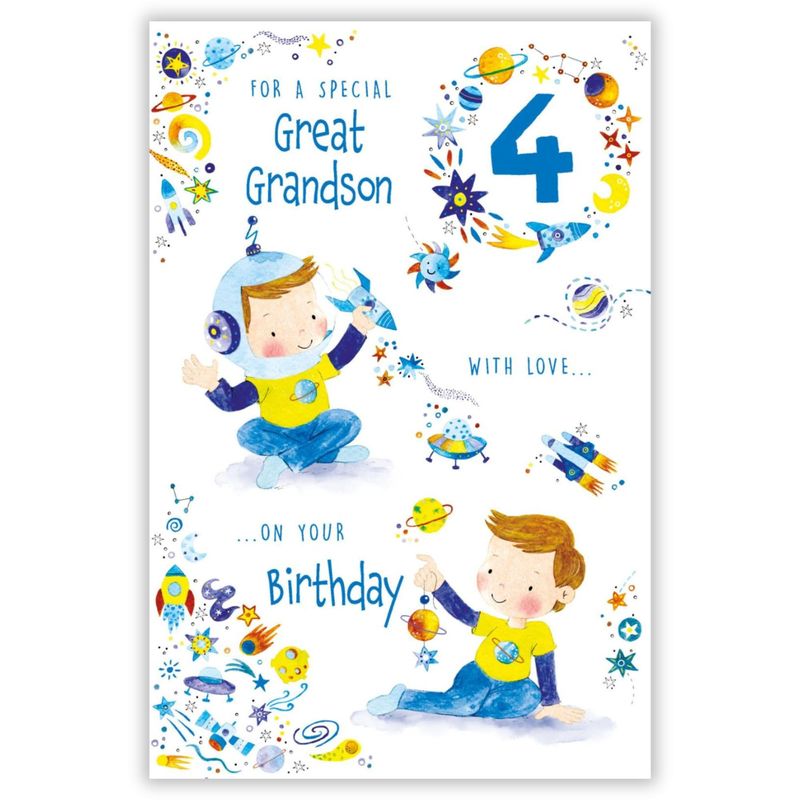 Paper Rose Great Grandson 4th Birthday Card - Happy Birthday Card with ...