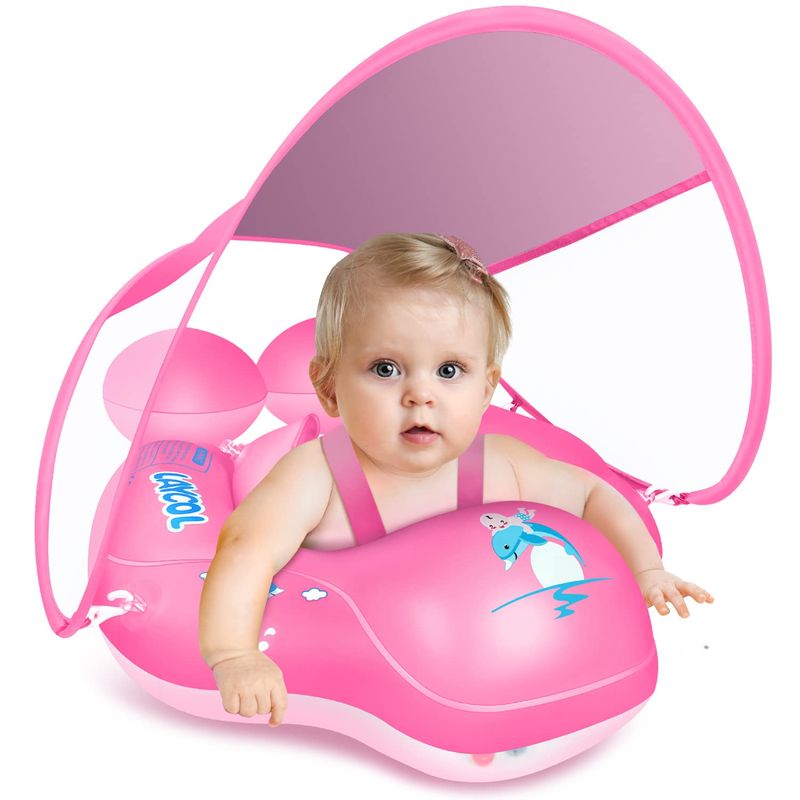 LAYCOL Baby Pool Float with UPF50+ Sun Protection Canopy,Add Tail Never ...