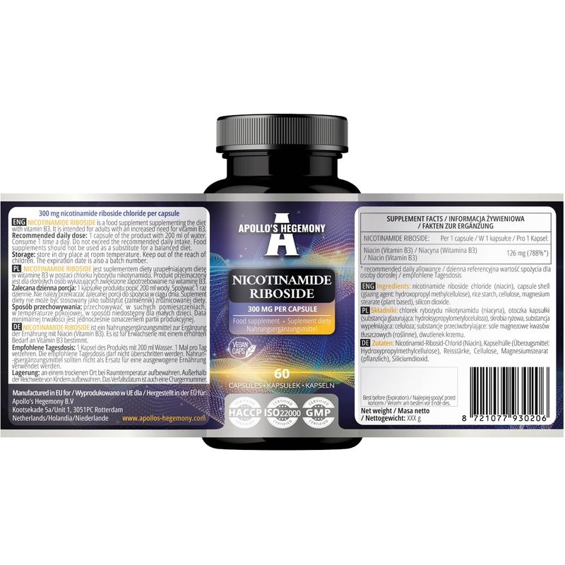 Nicotinamide Riboside (NR) 300 mg - 60 Niacin Vegan Capsules - 2 Months ...