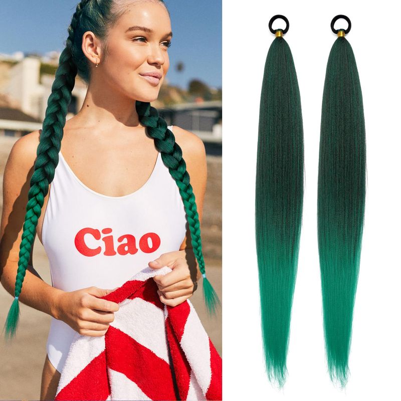 2 Pack Braid Ponytail Extension with Elastic Tie Straight Sleek Wrap ...