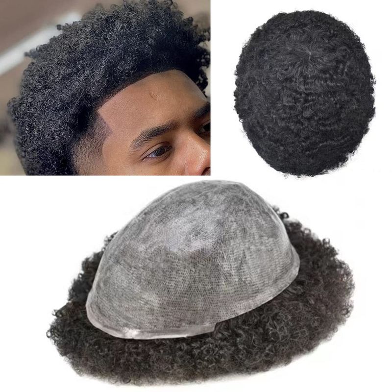 Hair Wonders Afro Toupee For Black Men Weave Hair Units Kinky Curly ...