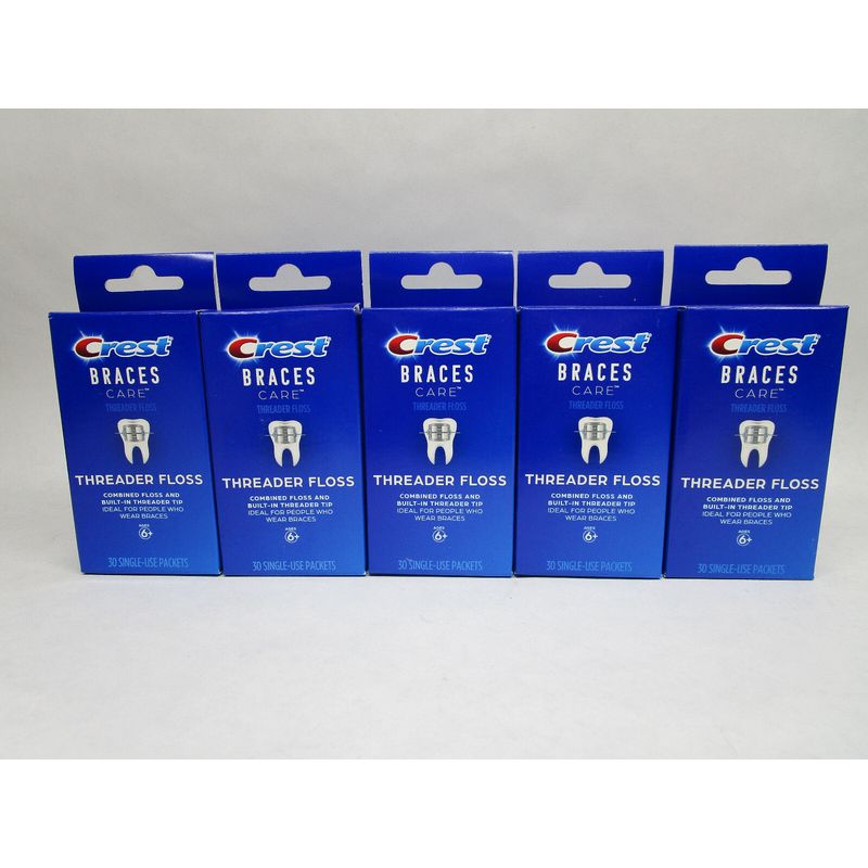 5 PACKS - Crest Braces Care Floss Threader, (30) Single-Use Packets ...