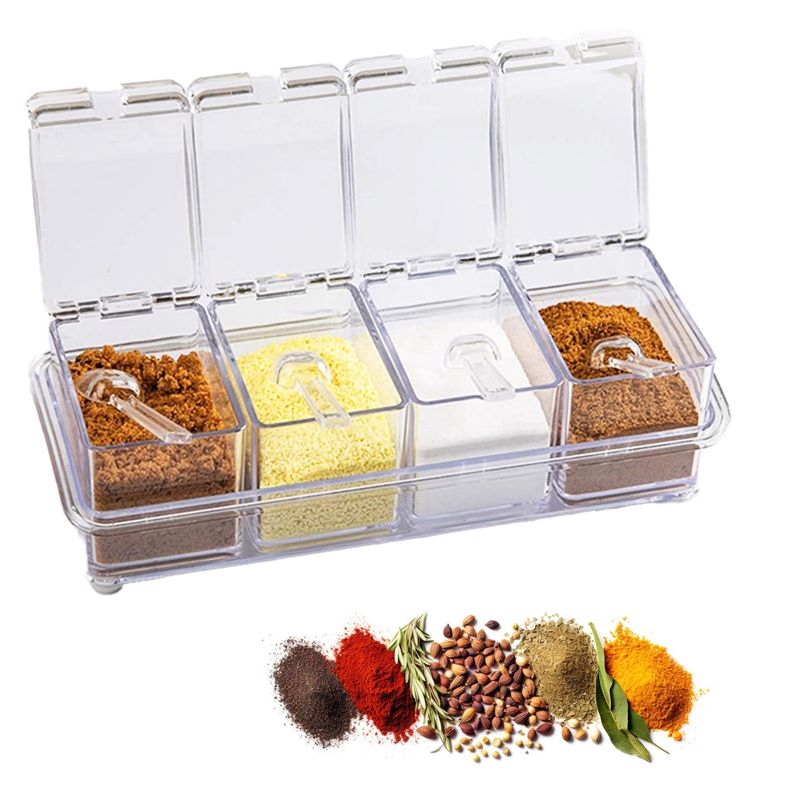 Seasoning Box Set, 4 Piece Clear Acrylic Spice Pots, Jars Condiment ...