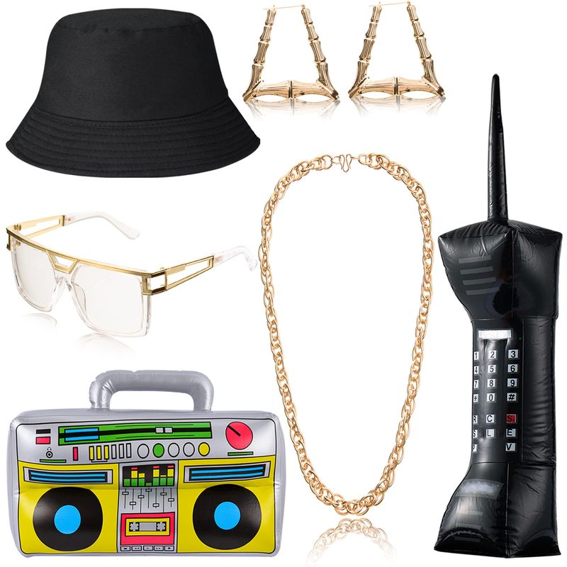 Peirich 7 Pcs Rapper Hip Hop Costume Kit,80s 90s Accessories Outfit ...