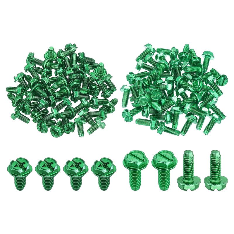 PATIKIL Grounding Screws Kit,200 Pcs 10-32 x 3/8" Hex Flanged Phillips ...