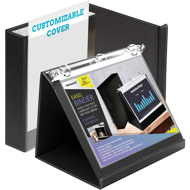 Performore Black Easel Binder - 1.5" Round Ring Flip Display Easel ...