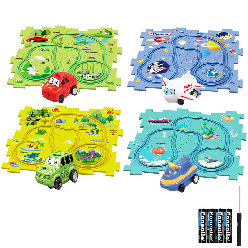 Puzzle Racer Kids Car Track Toy Car Set for Kids DIY Puzzle Track Rail ...