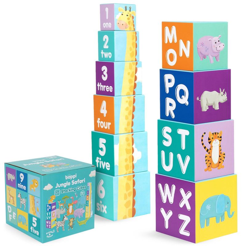 Boppi Stacking Blocks Jungle Safari Animal Toddler Toys with Letters ...