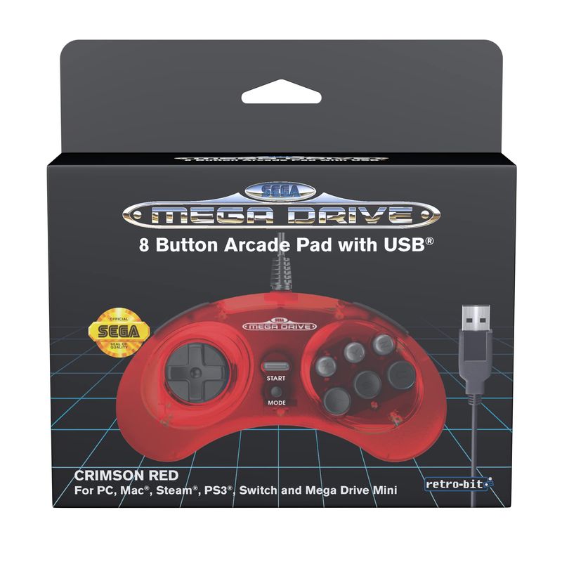 Retro-Bit Official Sega Mega Drive USB Controller 8-Button Arcade Pad ...