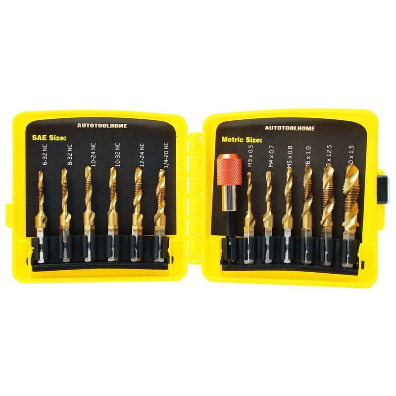 AUTOTOOLHOME Titanium Combination Drill Tap Bit Set 13PCS SAE and ...