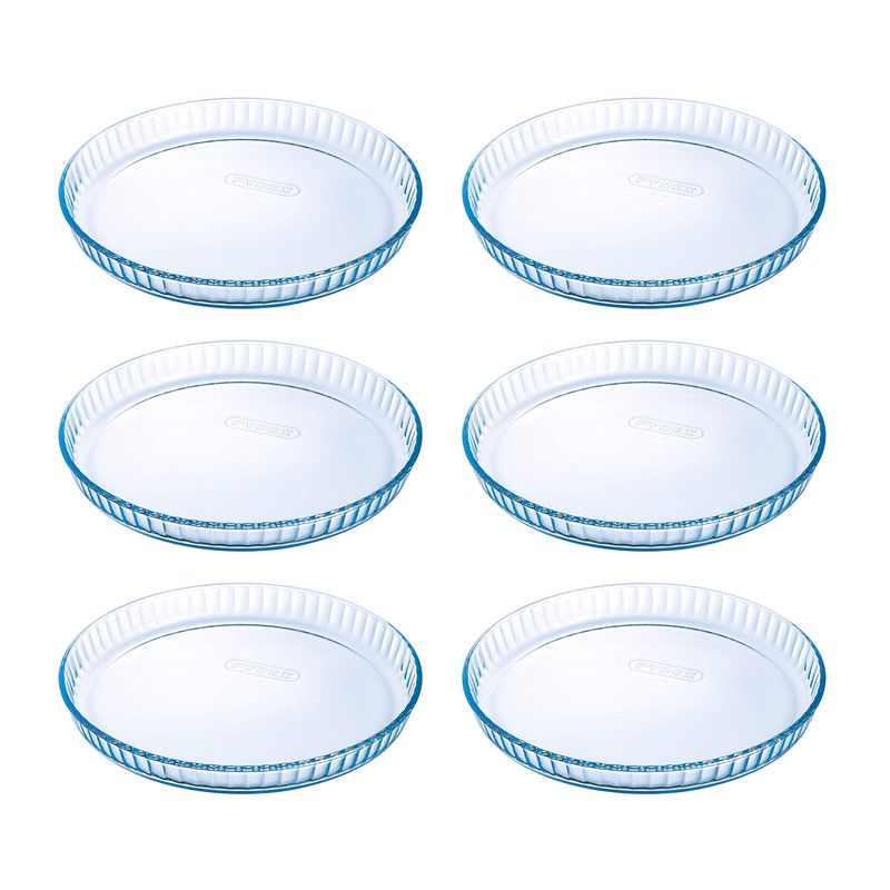 Pyrex Prep & Bake Glass Fluted Flan Tart Dishes - Set of 6 - High Heat ...