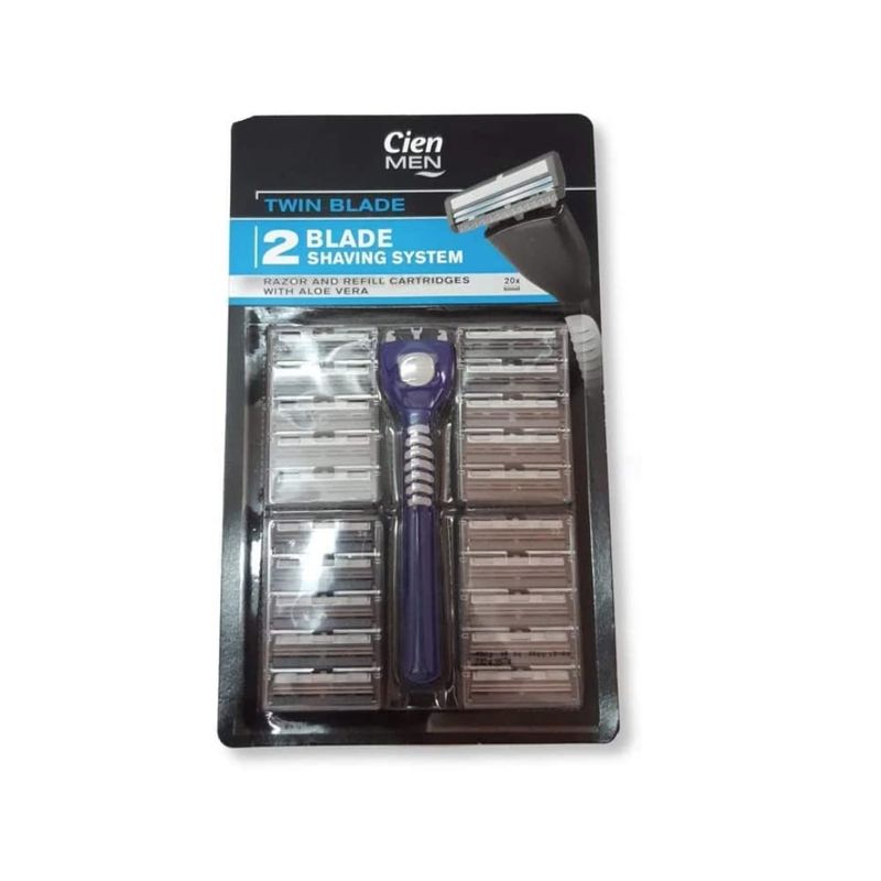 Cien Men Twin Blade Shaving System Razor with 20 Razor Blades 3 Pack (3 ...