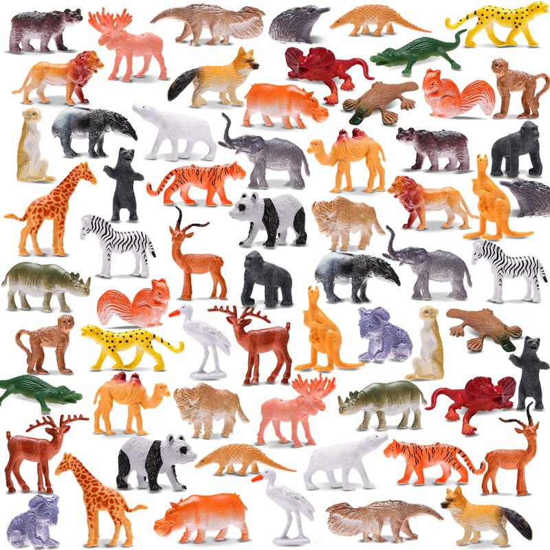 Animal Toy, 64 Pack Mini Wild Jungle Realistic Plastic Animals Figure ...